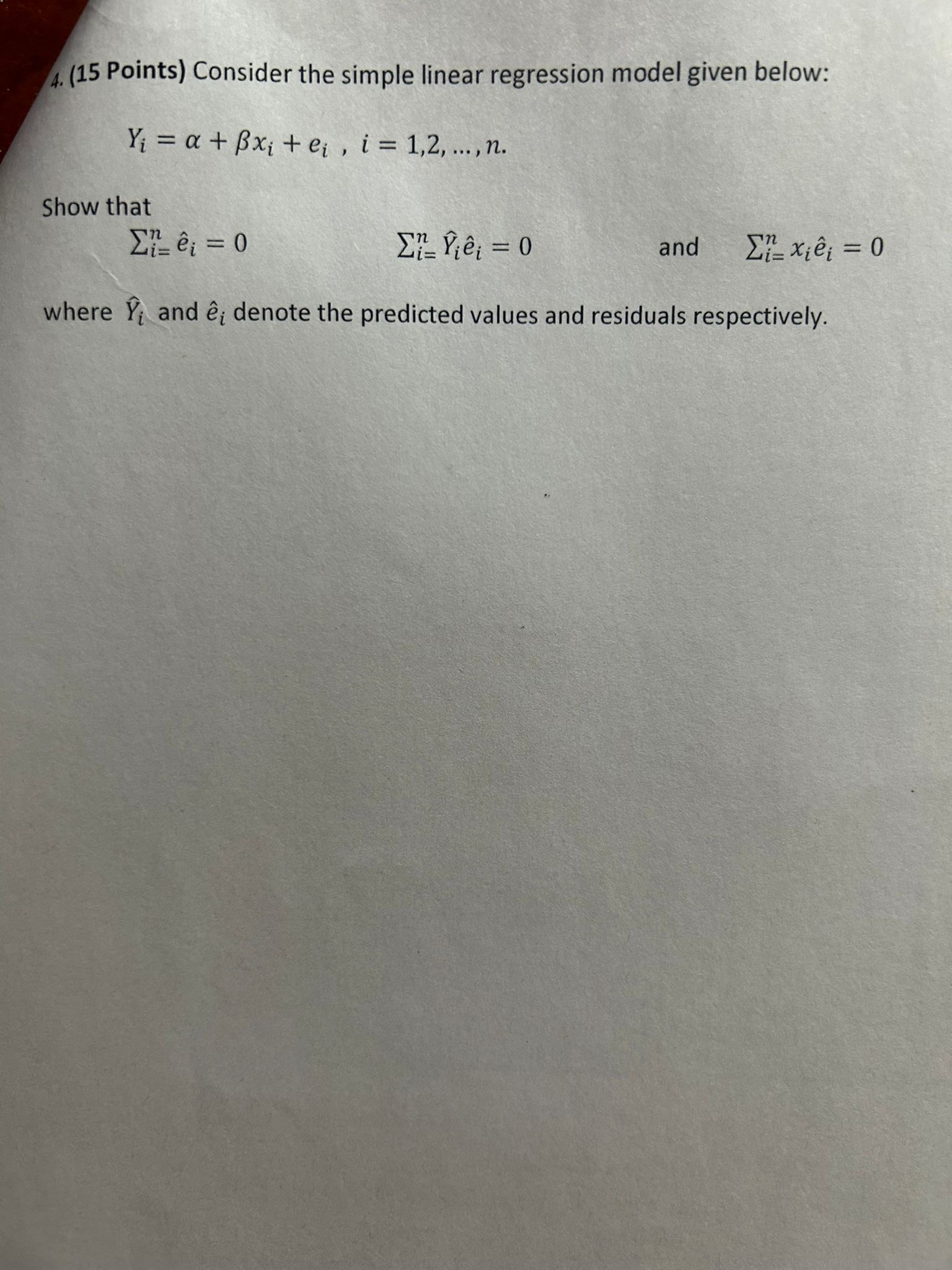 (15 ﻿Points) ﻿Consider the simple linear regression | Chegg.com