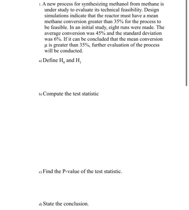 Solved 1. A new process for synthesizing methanol from | Chegg.com