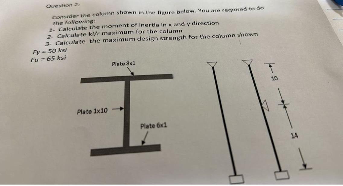 Question 2 ﻿:consider the column shown in the figure | Chegg.com