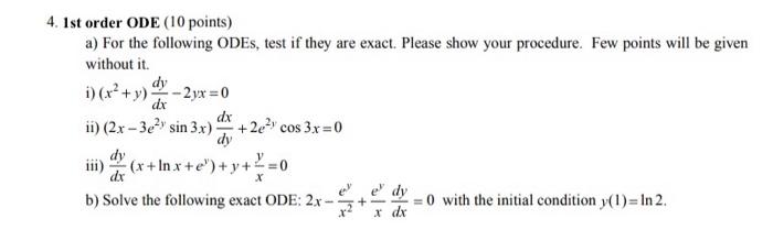 Solved 4. 1 st order ODE ( 10 points) a) For the following | Chegg.com