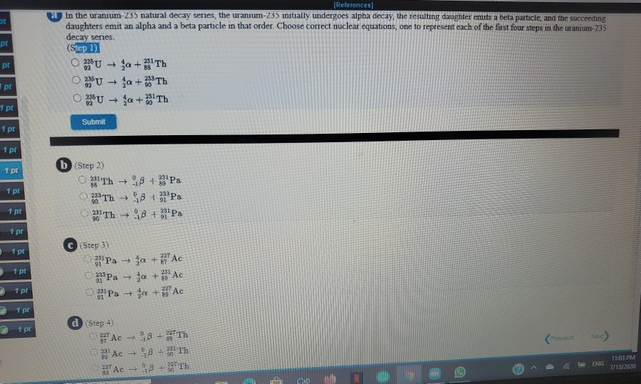 Solved pt [References] In the uranium-235 natural decay | Chegg.com