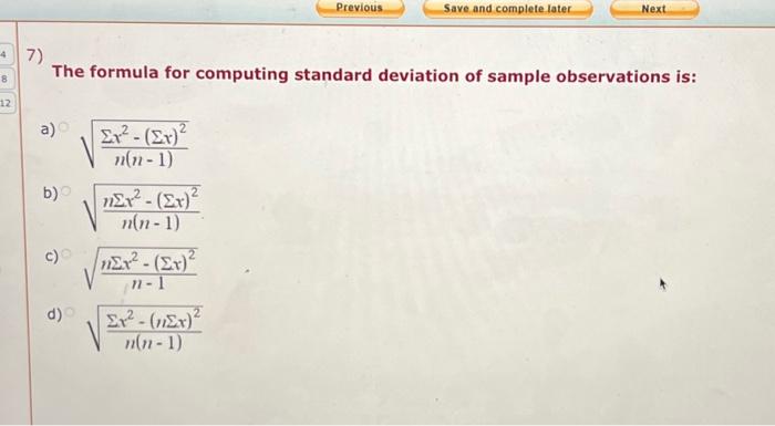 Solved 6) The standard deviation of following observations | Chegg.com