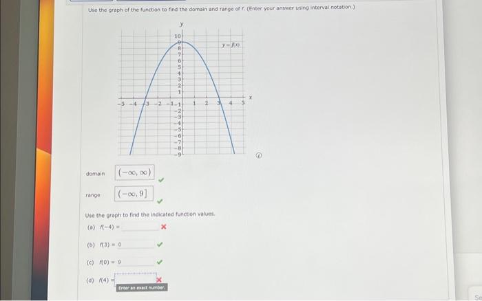 Solved Use the graph of the function to find the dorrain and | Chegg.com