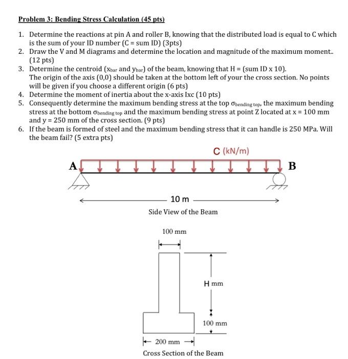 Solved Problem 3: Bending Stress Calculation ( 45pts) 1. | Chegg.com