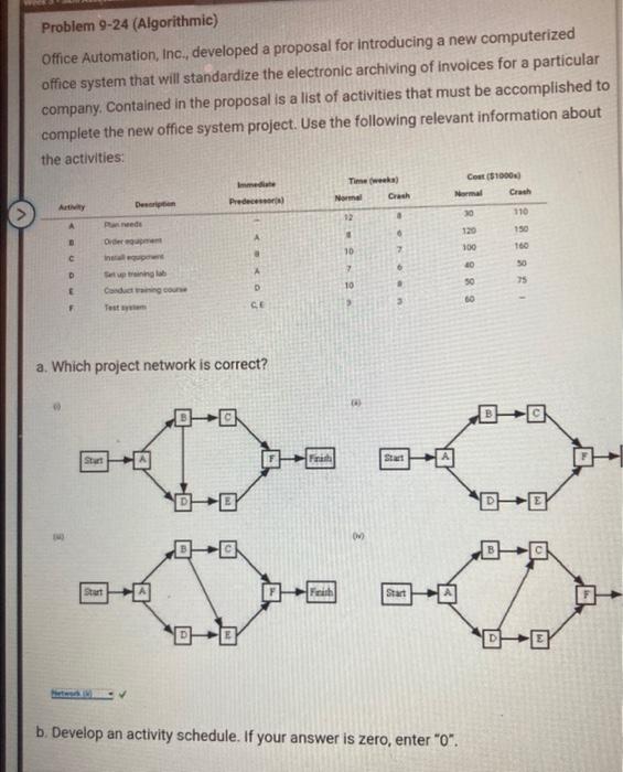 Solved Problem 9-24 (Algorithmic) Office Automation, Inc., | Chegg.com