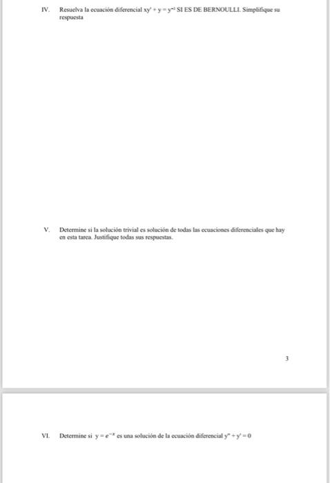 Solved IV. Resuelva la ecuación diferencial xy' + y = y^-2SI | Chegg.com