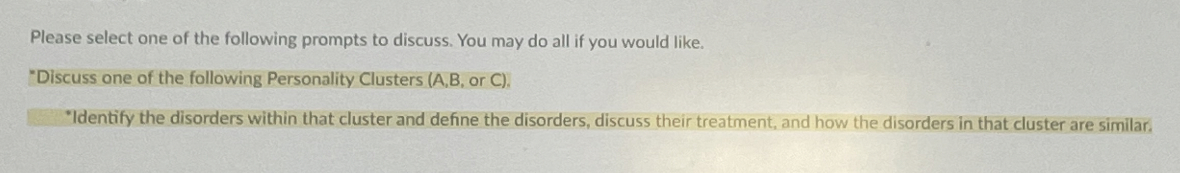 Solved Personality Clusters B"Identify the disorders within | Chegg.com