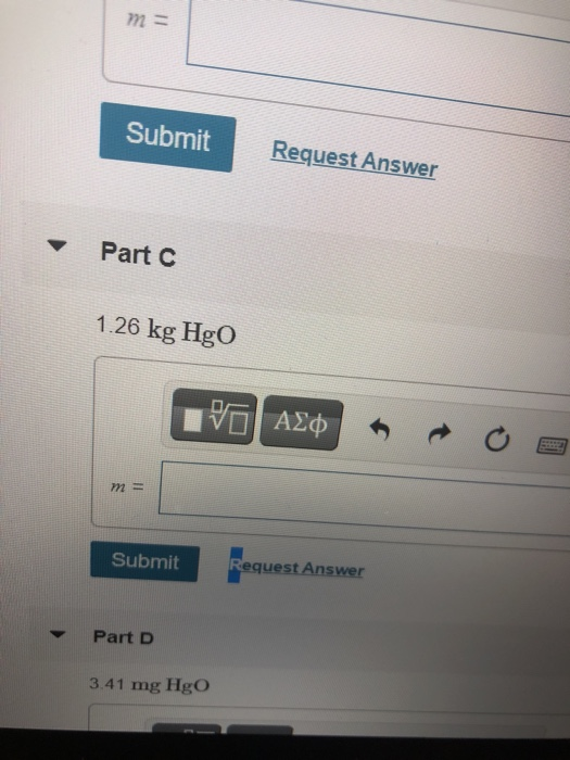 Solved = Submit Request Answer Part C 1.26 kg HgO ΨΗ ΑΣΦ | Chegg.com