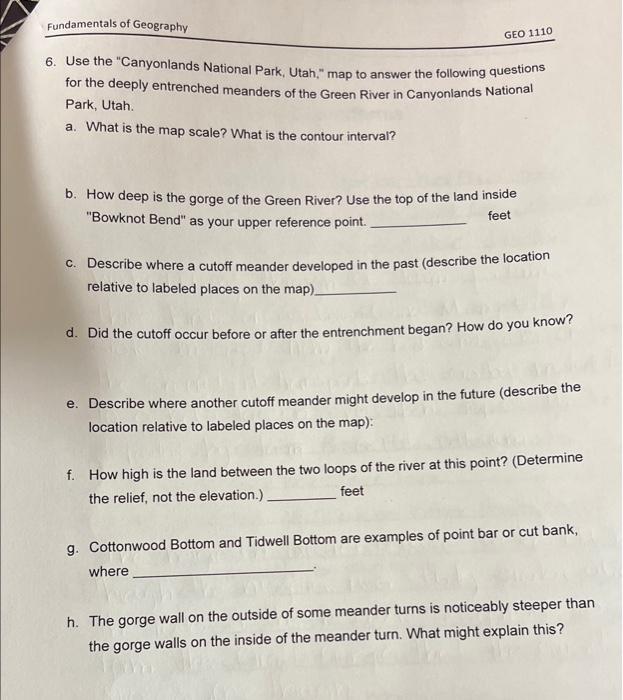Solved Fundamentals of Geography 6. Use the "Canyonlands | Chegg.com