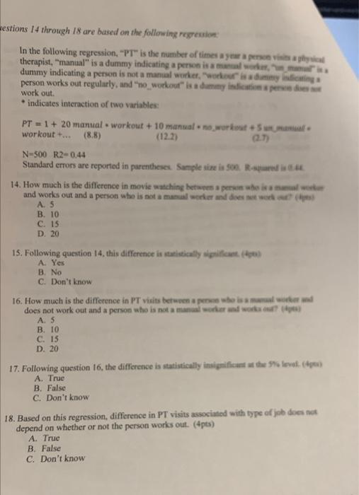 Solved In the following regression, "PT" is the number of | Chegg.com