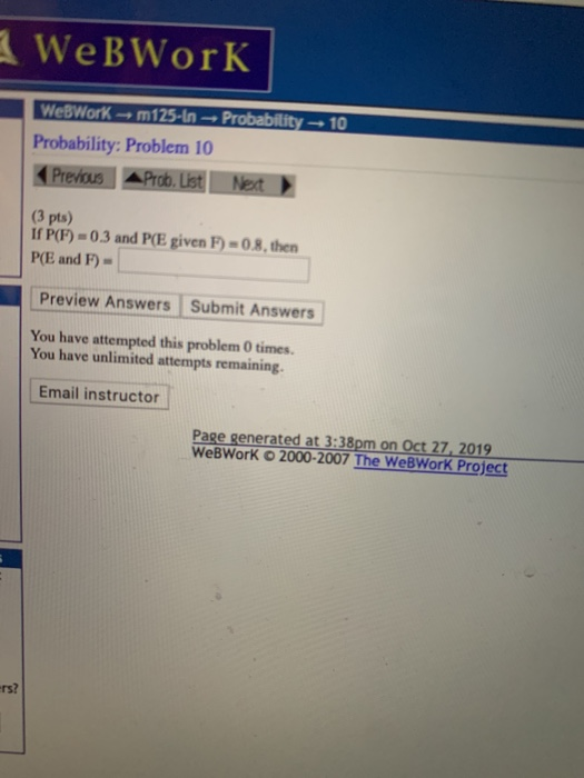 Solved WebWork WebWork - m125-In-Probability - 10 | Chegg.com