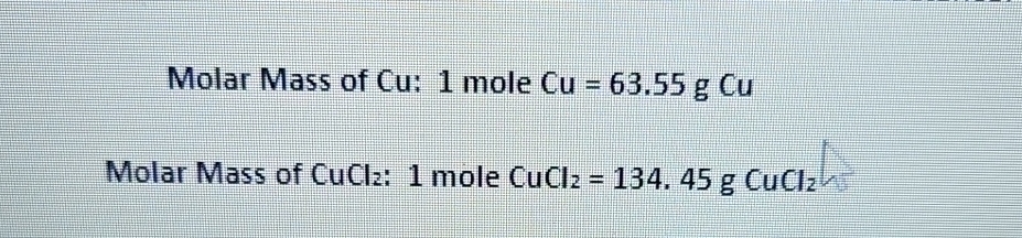 Solved Molar Mass of Cu:1 ﻿mole Cu=63.55gCuMolar Mass of | Chegg.com