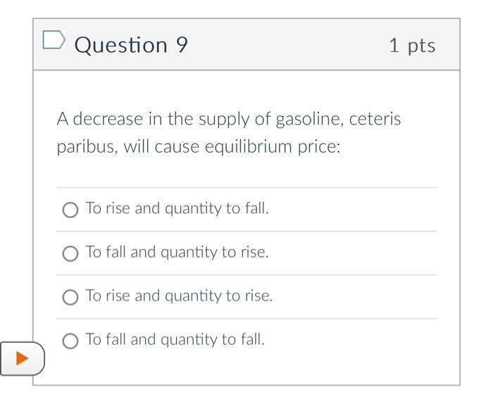 Solved Question 9 1pts A decrease in the supply of gasoline, | Chegg.com