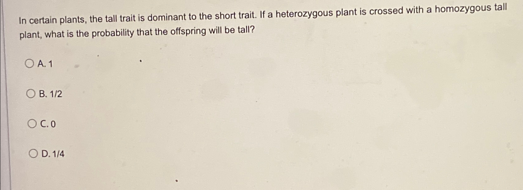 Solved In certain plants, the tall trait is dominant to the | Chegg.com
