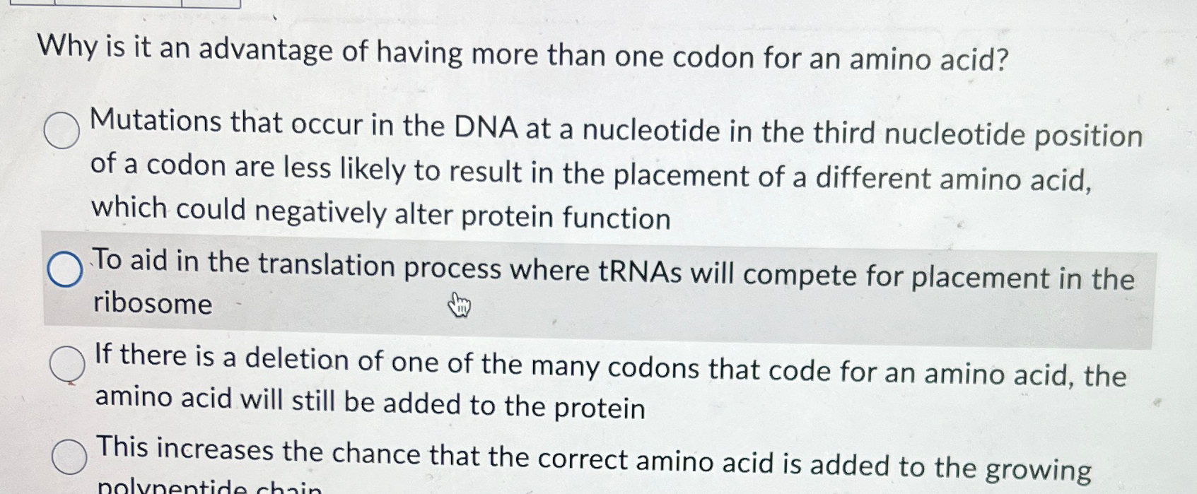 Solved Why is it an advantage of having more than one codon | Chegg.com