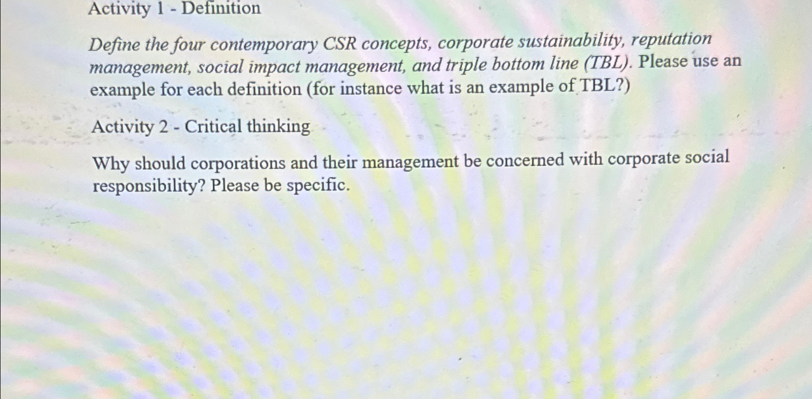 Solved Activity 1 - ﻿DefinitionDefine the four contemporary | Chegg.com