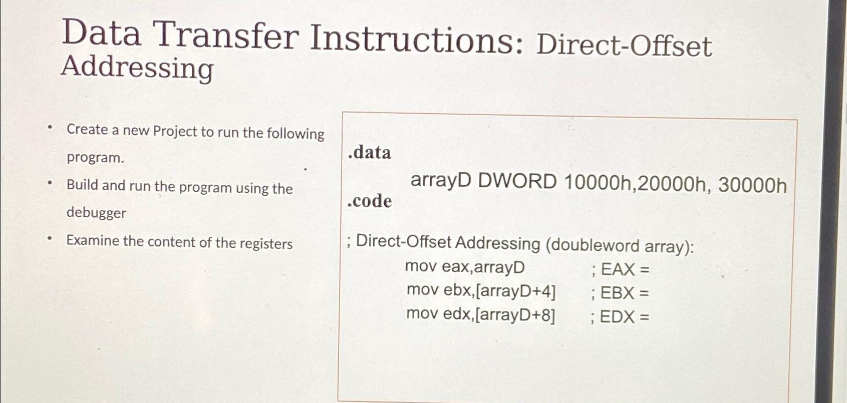 Solved Data Transfer Instructions: Direct-Offset | Chegg.com