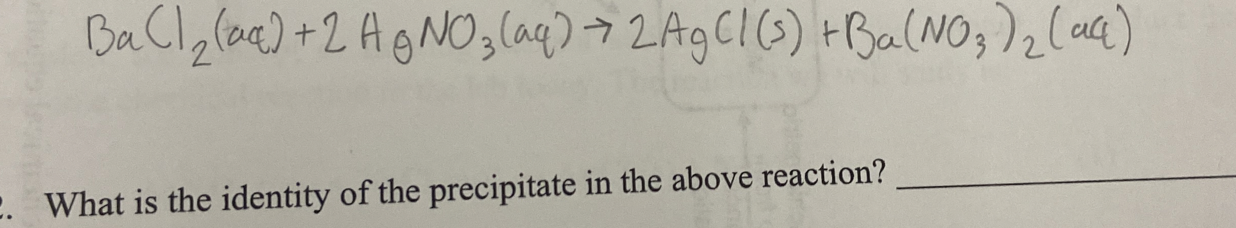 Solved BaCl2(aq)+2AgNO3(aq)→2AgCl(s)+Ba(NO3)2(aq)What is the | Chegg.com
