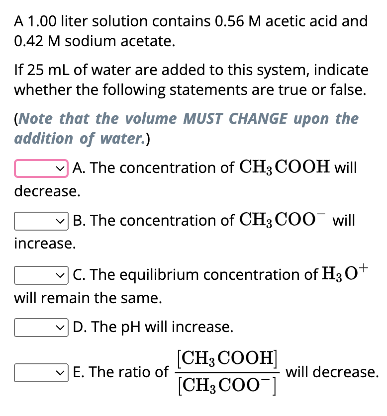 Solved A 1.00 ﻿liter solution contains 0.56 ﻿M acetic acid | Chegg.com