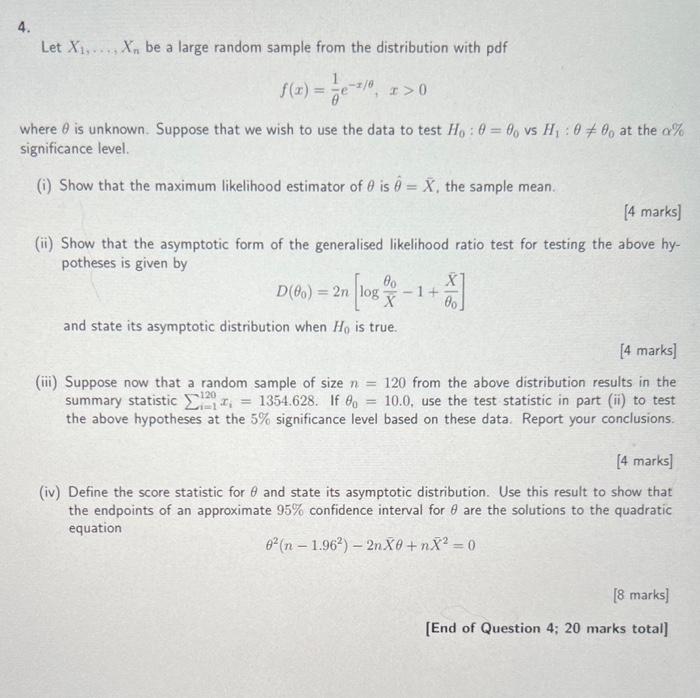 Solved 4. Let X1,…,Xn be a large random sample from the | Chegg.com