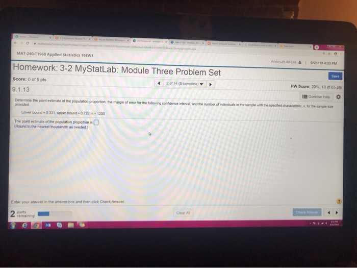 Solved ent leo Seo MAT-240-T1960 Applied Statistics 19EW1 | Chegg.com