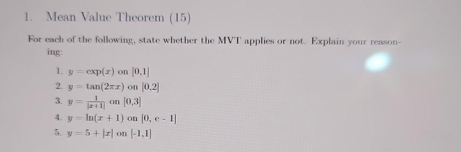 Solved Mean Value Theorem (15)For each of the following, | Chegg.com