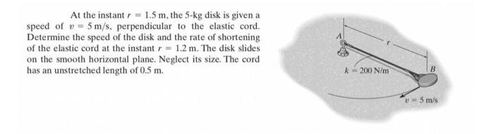Solved At the instant r= 1.5 m, the 5-kg disk is given a | Chegg.com