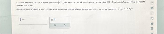 Solved A chemist prepares a solution of aluminum chloride | Chegg.com