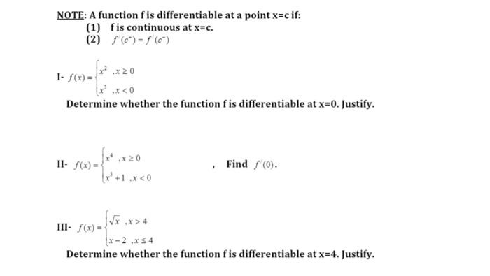 Solved NOTE: A function f is differentiable at a point x=c | Chegg.com