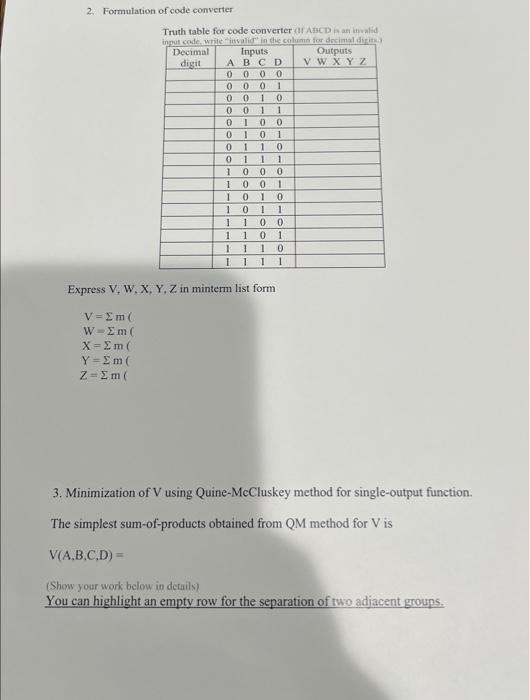 Solved Assignment 2 Design of a Binary Code Converter This | Chegg.com