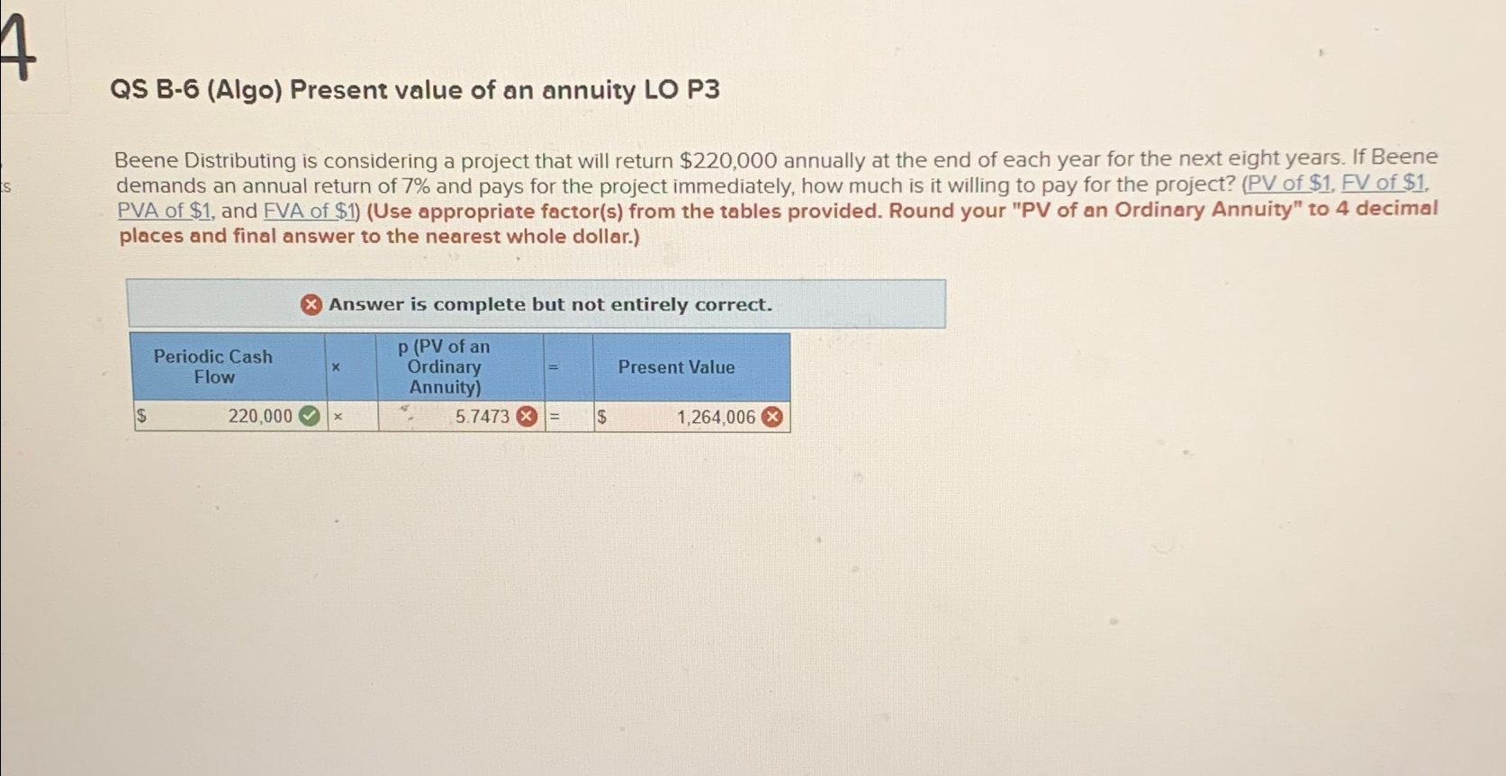 Solved QS B-6 (Algo) ﻿Present value of an annuity LO P3Beene | Chegg.com