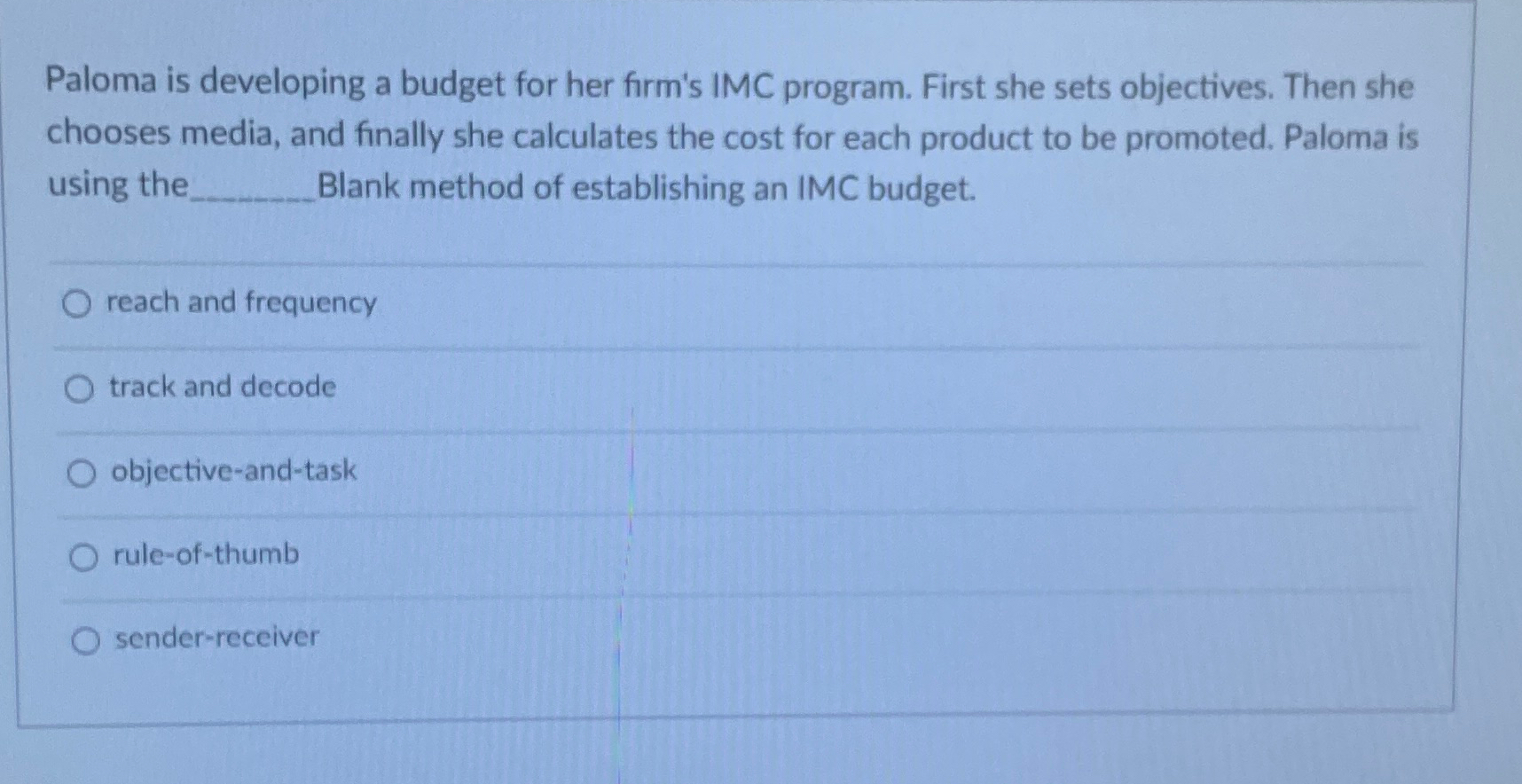 Solved Paloma is developing a budget for her firm's IMC | Chegg.com
