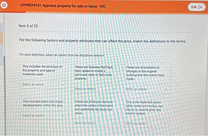 Solved for the following factors and property attributes | Chegg.com