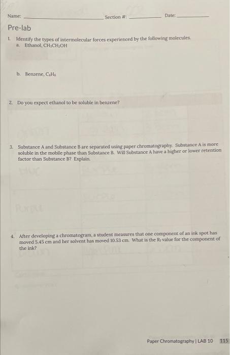 Solved Name: Section Date: Pre-lab Identify the types of | Chegg.com