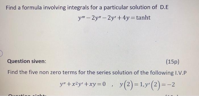 Solved Find a formula involving integrals for a particular | Chegg.com