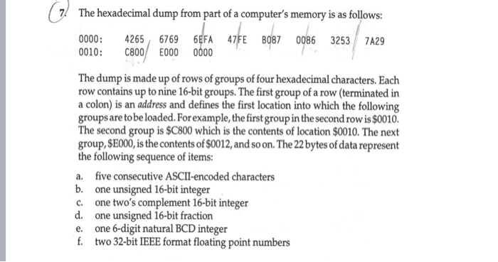 (7! The hexadecimal dump from part of a computer's | Chegg.com