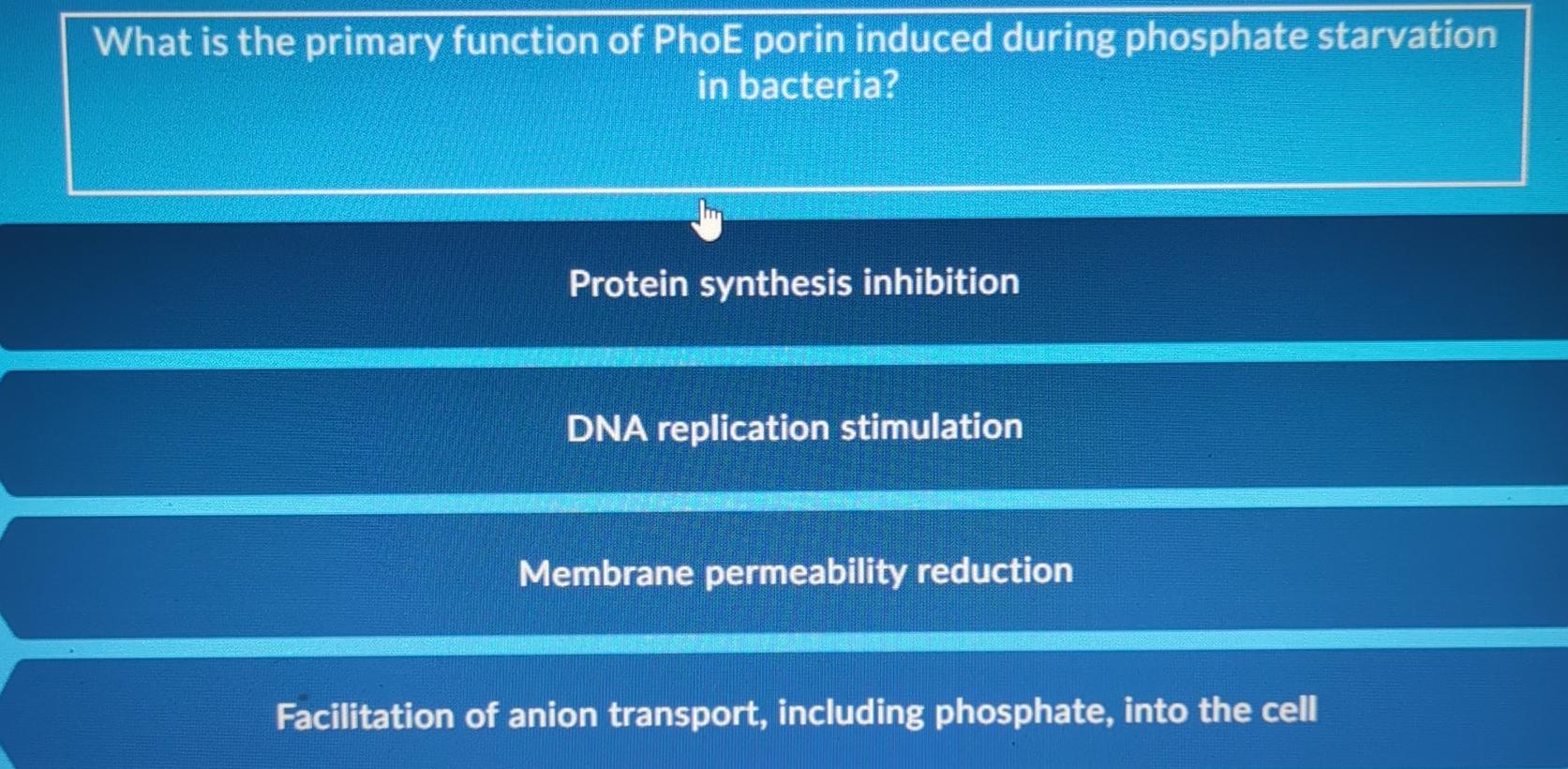 Solved What is the primary function of PhoE porin induced | Chegg.com