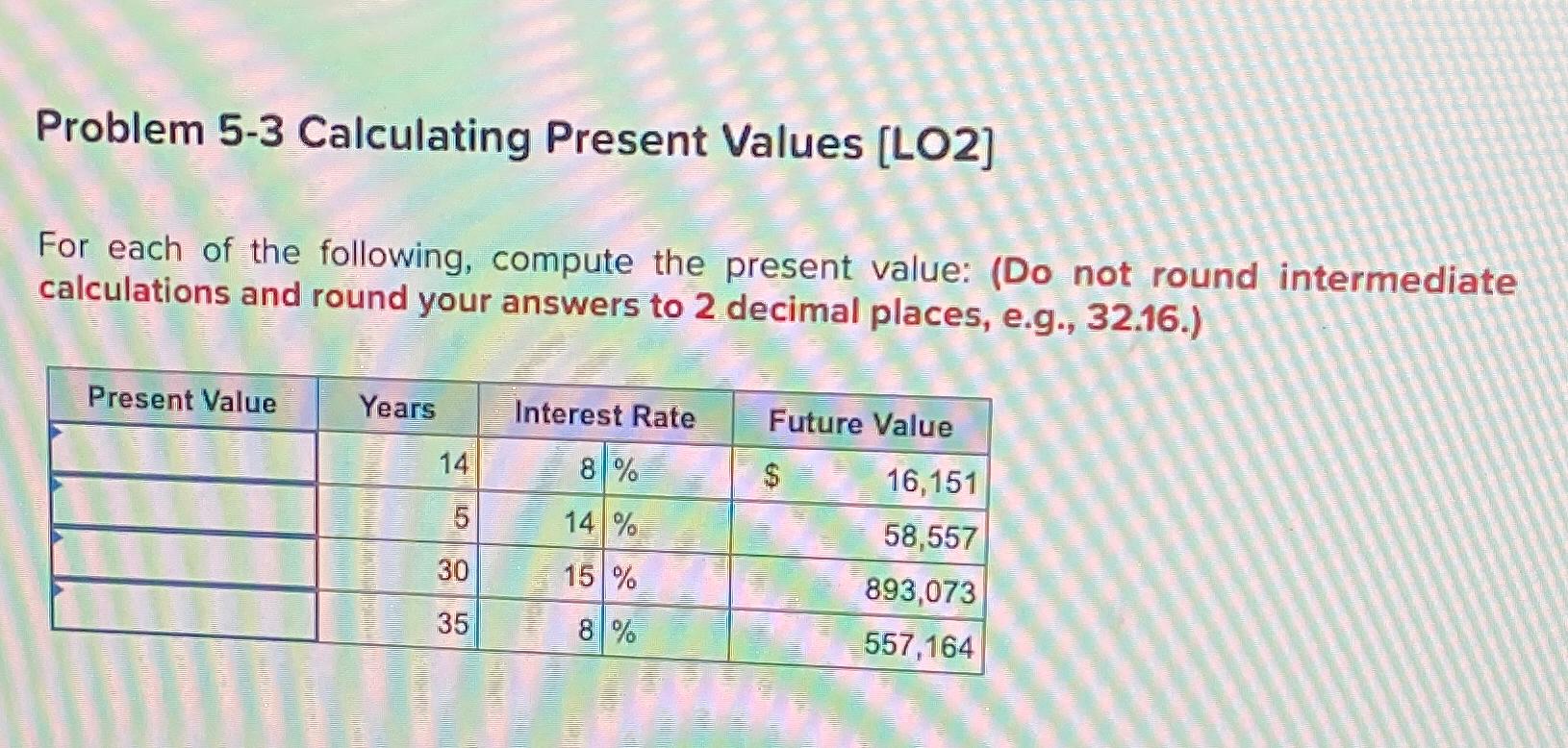 Solved Problem 5-3 ﻿Calculating Present Values [LO2]For each | Chegg.com