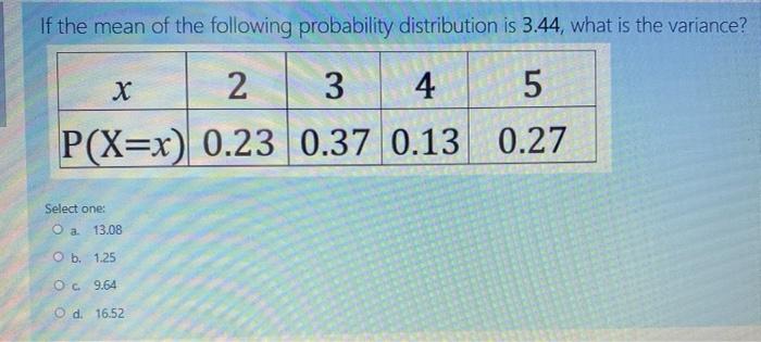 Solved If the mean of the following probability distribution | Chegg.com