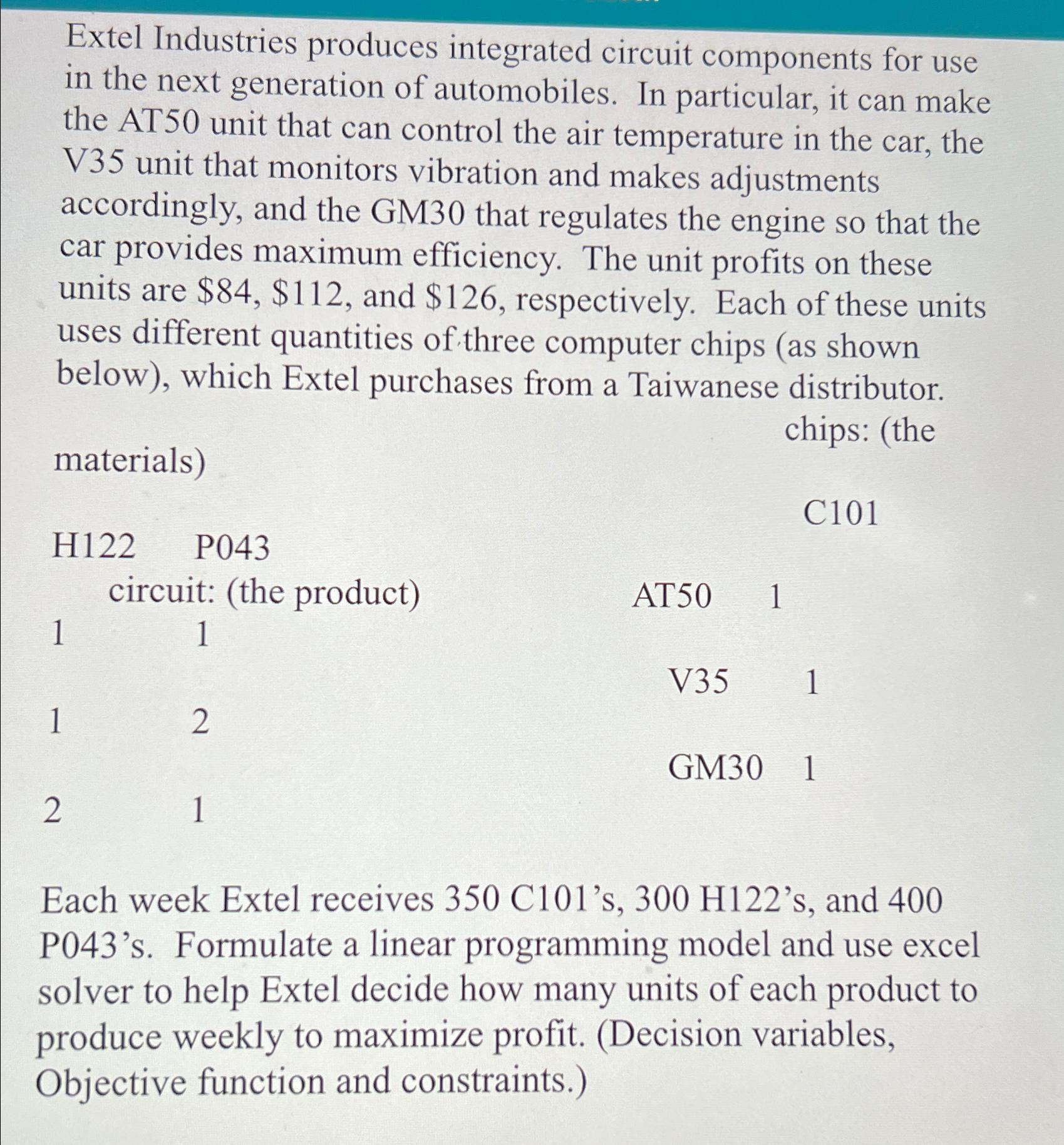 Solved Extel Industries produces integrated circuit | Chegg.com
