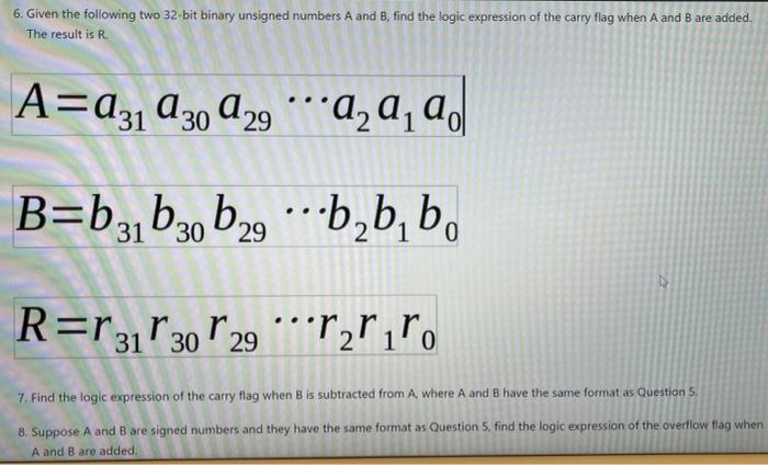Solved 6. Given the following two 32-bit binary unsigned | Chegg.com