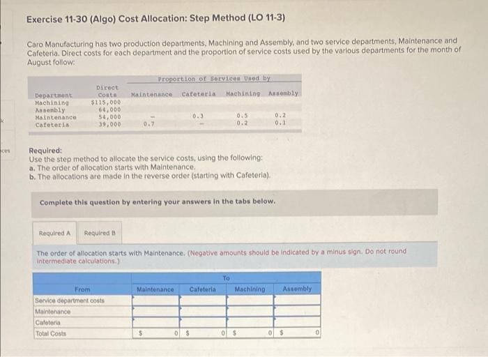 Solved Exercise 11-30 (Algo) Cost Allocation: Step Method | Chegg.com