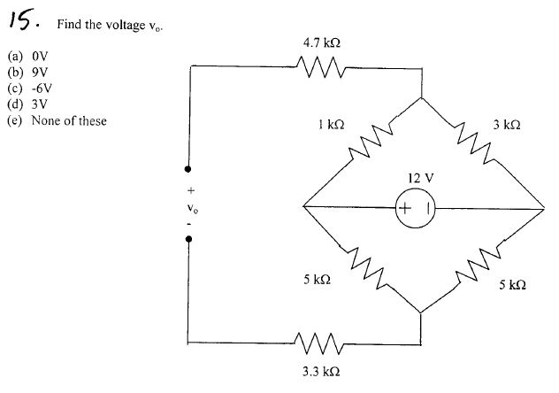 Solved Find the voltage V0. 0V 9V -6V 3V None of these | Chegg.com