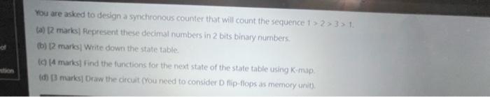 Solved You are asked to design a synchronous counter that | Chegg.com