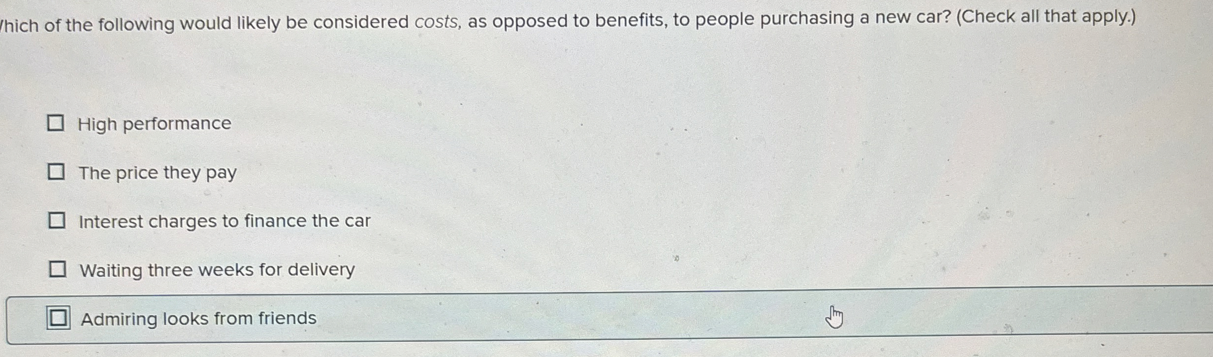 Solved hich of the following would likely be considered | Chegg.com
