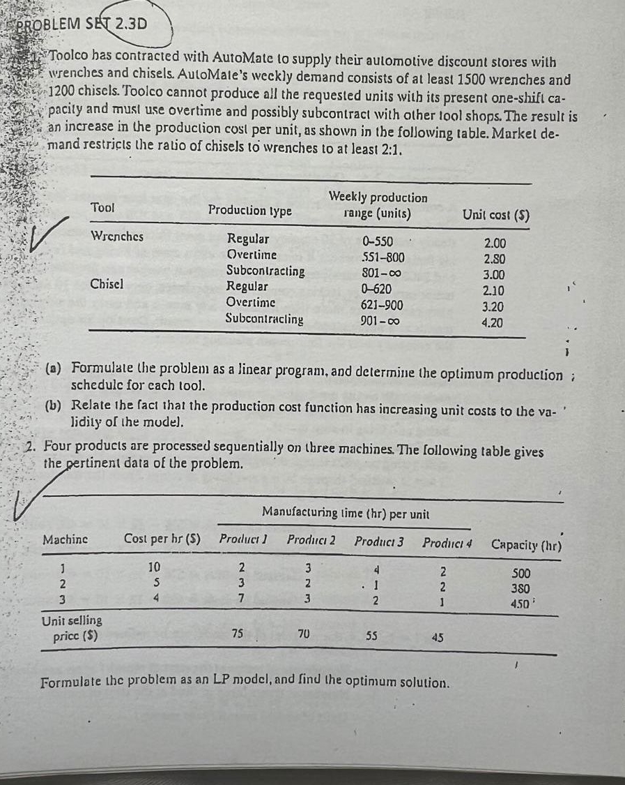 Solved OBLEM SET 2.3DToolco has contracted with AutoMate to | Chegg.com