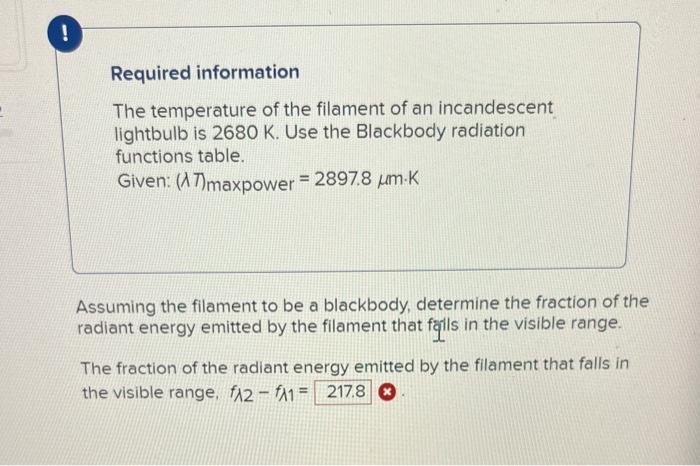 Solved Required information The temperature of the filament | Chegg.com