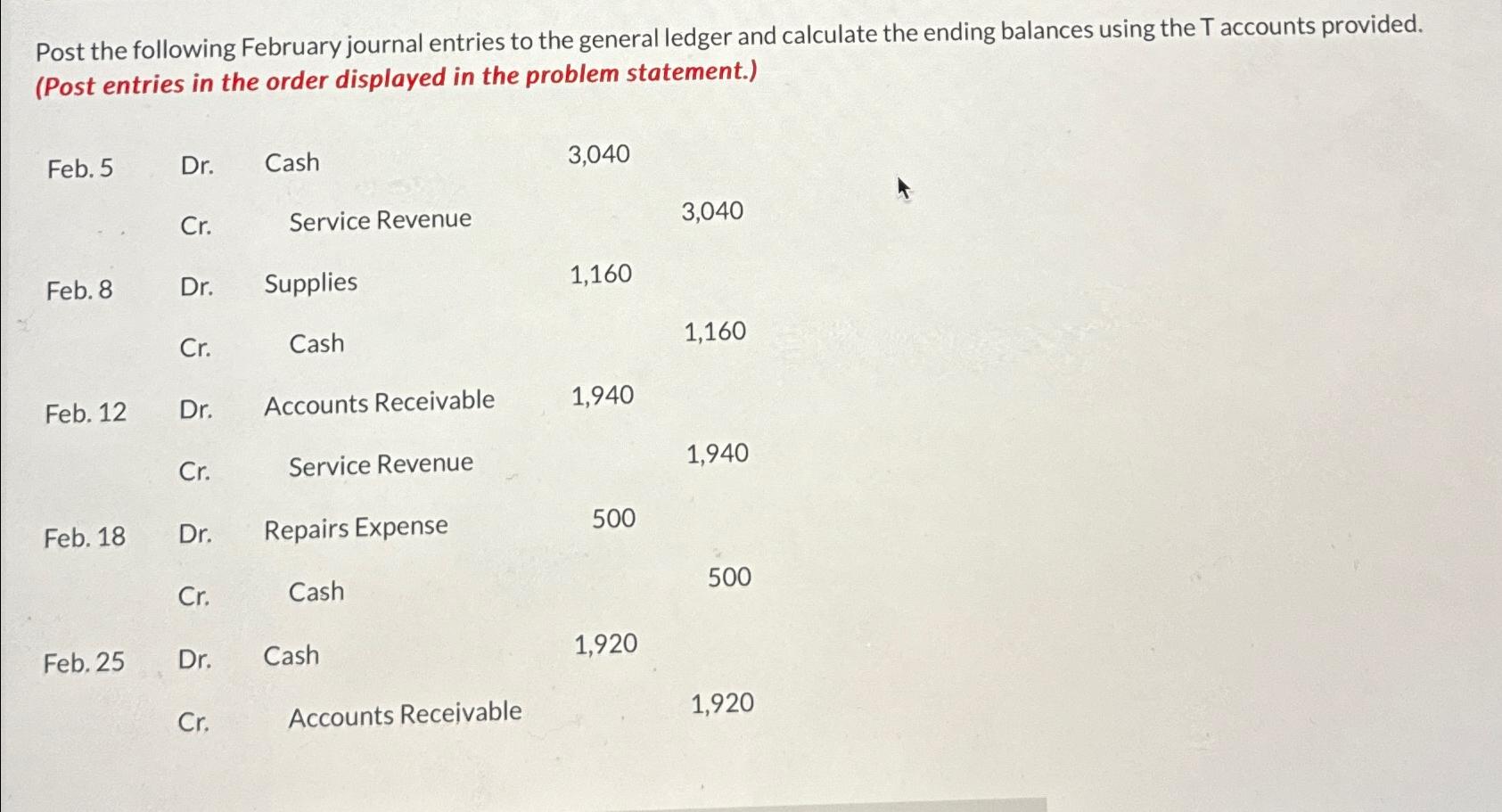 Post the following February journal entries to the | Chegg.com