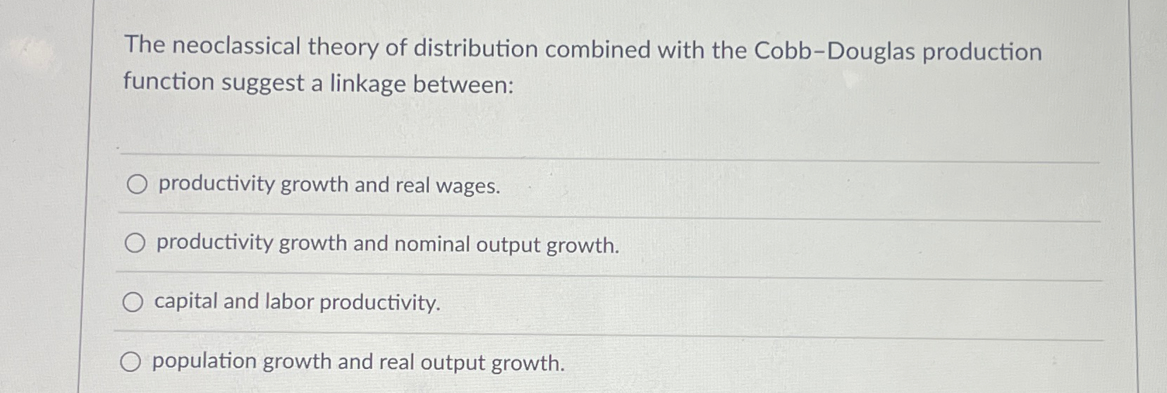 Solved The neoclassical theory of distribution combined with | Chegg.com