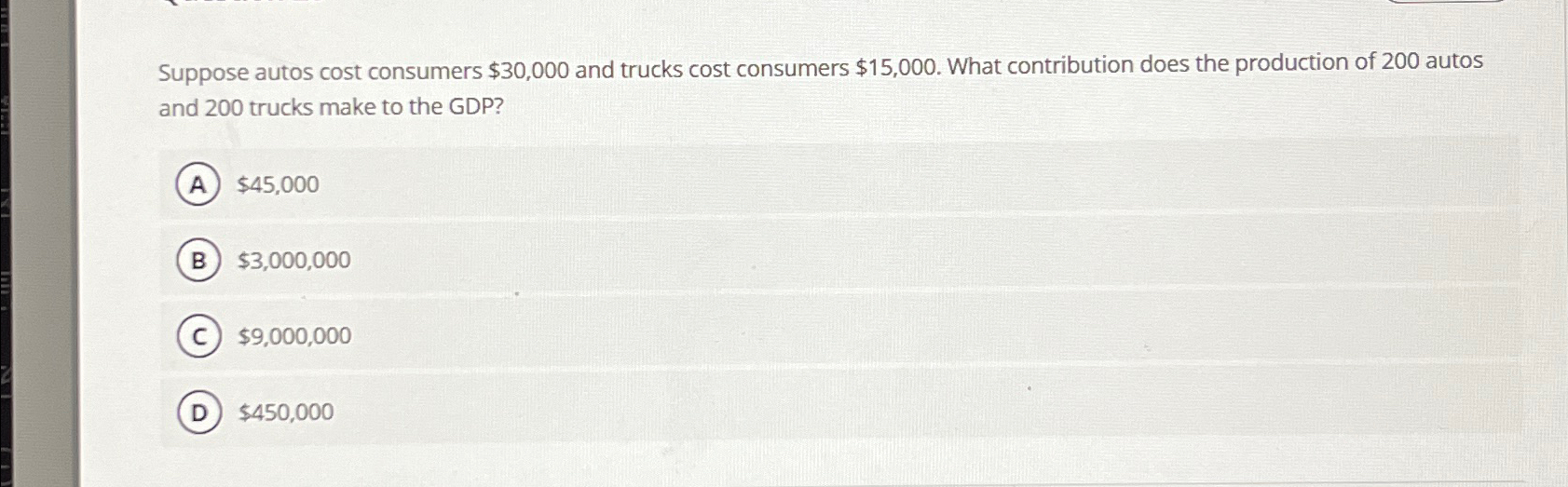 Solved Suppose autos cost consumers $30,000 ﻿and trucks cost | Chegg.com
